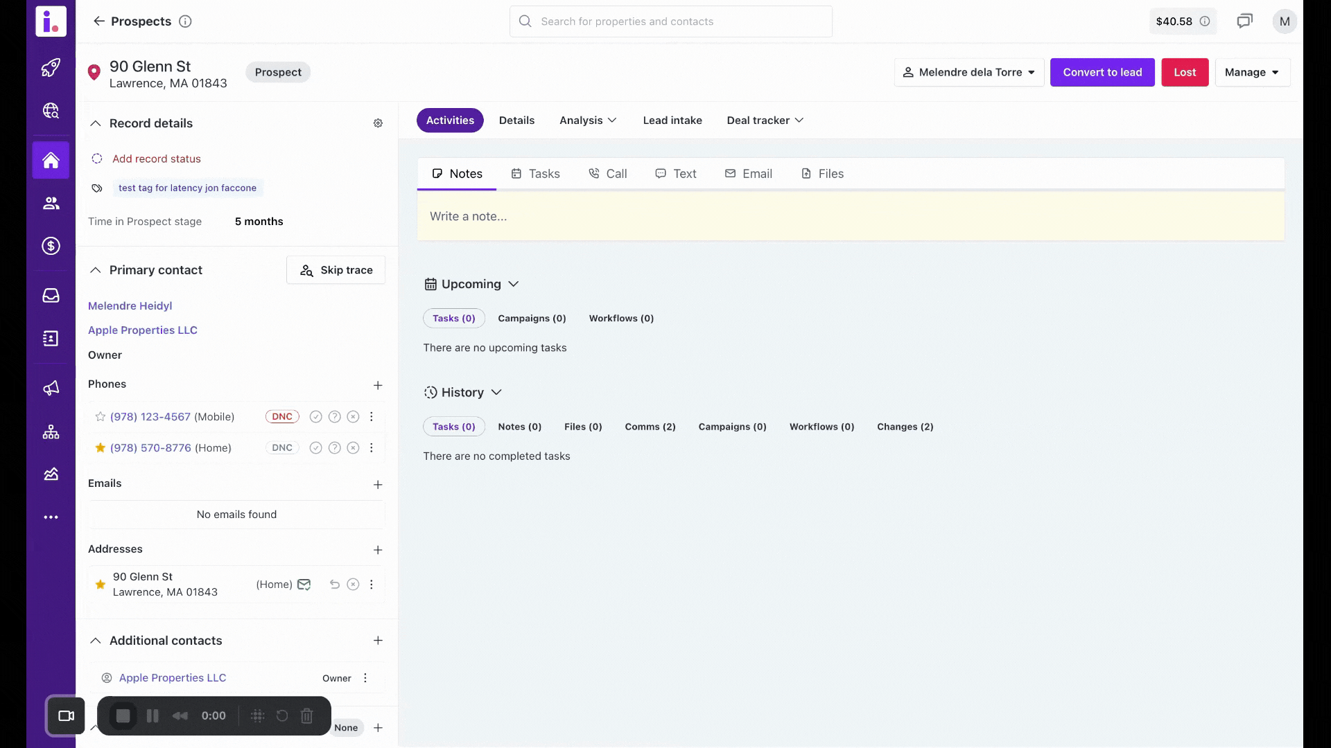 Understanding the Manage button in a property record