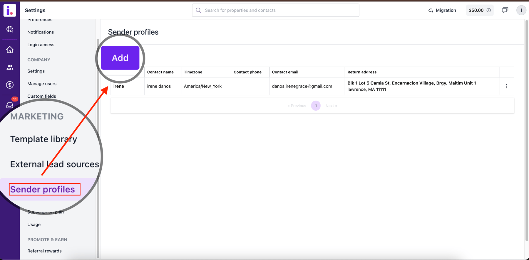 Create a sender profile