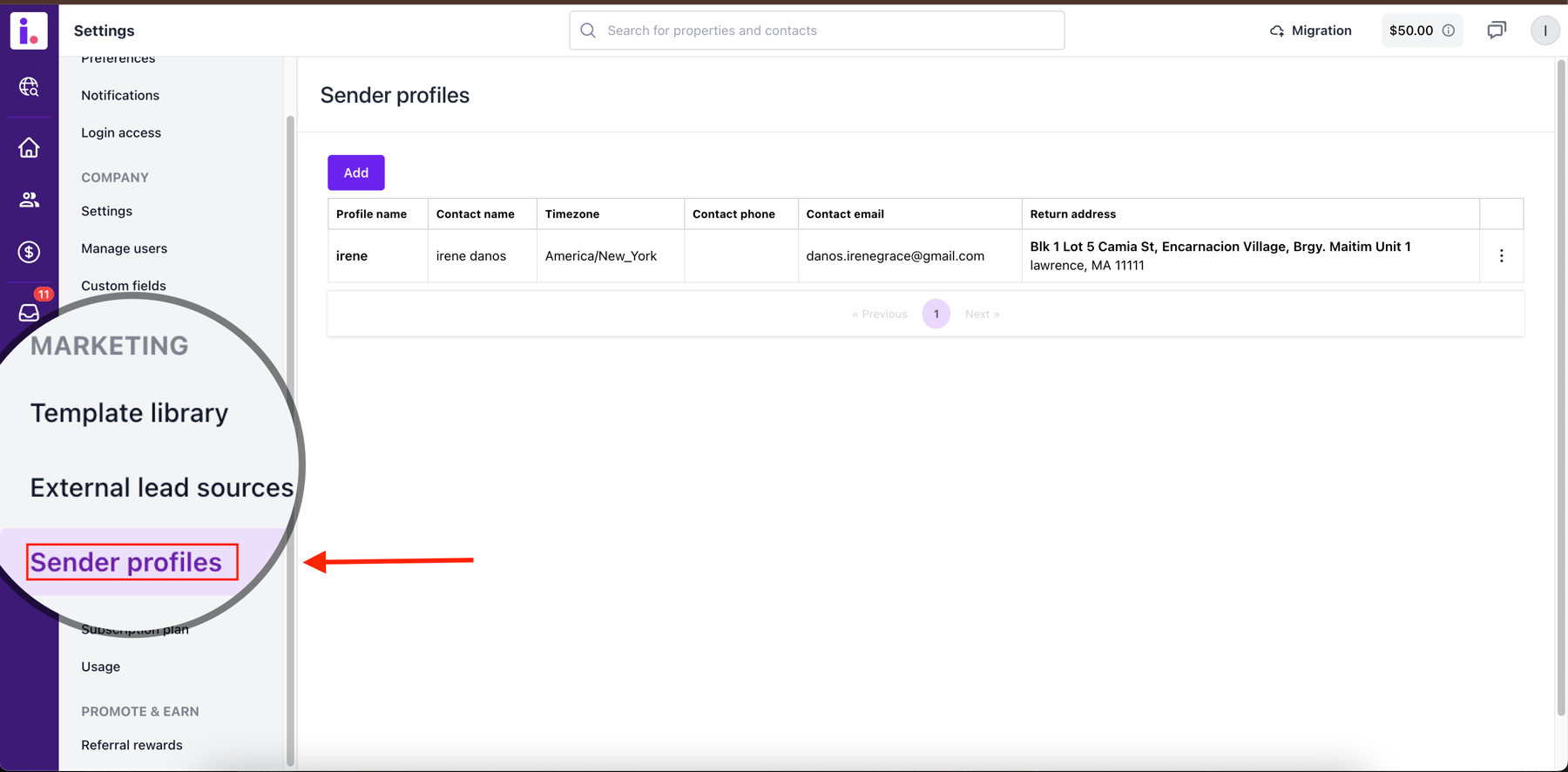 Create a sender profile