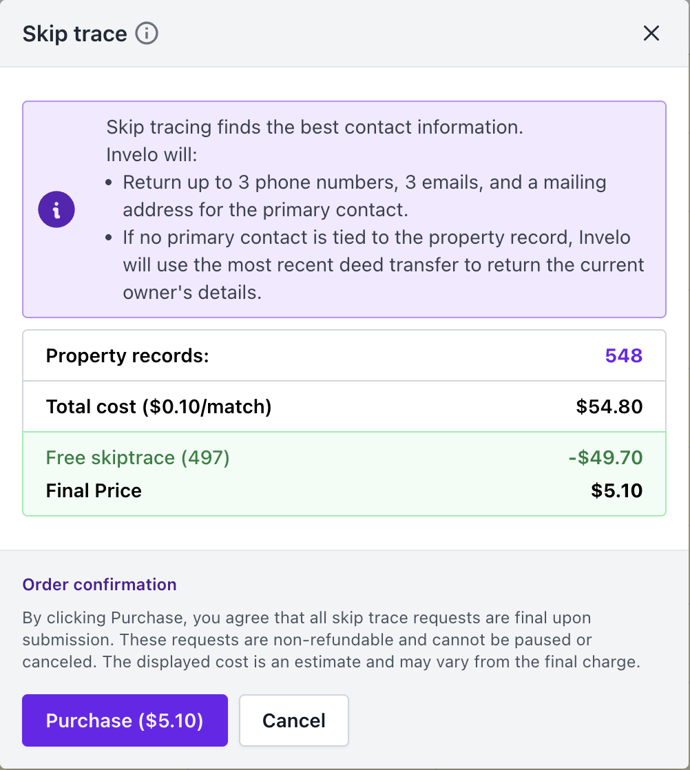 Understanding your free monthly skip tracing credits